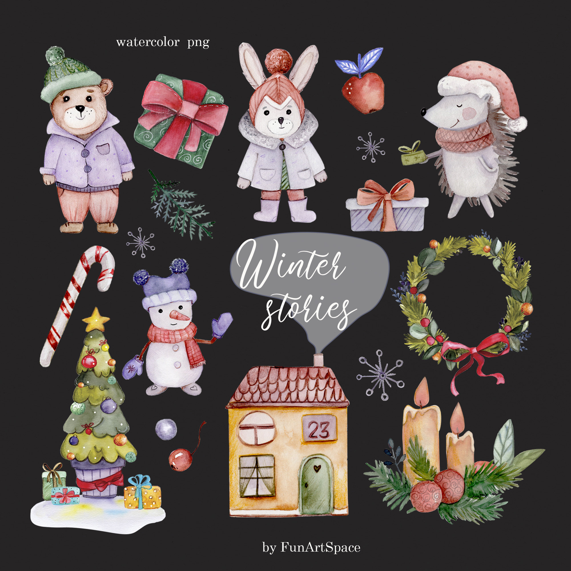 Watercolor Winter Clipart. Christmas Holiday. Funny Christmas Clipart ...