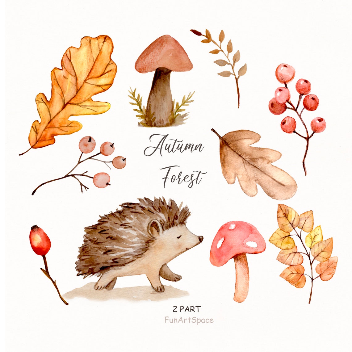 Autumn Forest Clipart, Autumn Celebration, Watercolor Autumn Elements ...