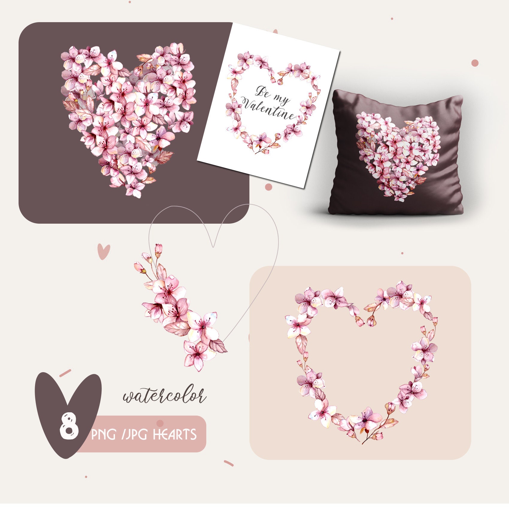 Valentine's Day Watercolor Clipart, Hearts Clipart, Love Clipart, PNG ...