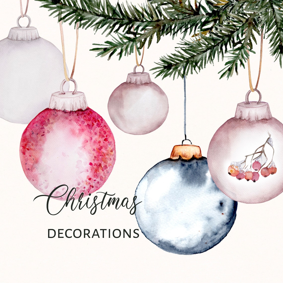 Watercolor Christmas Decorations Christmas Clip Art - Etsy
