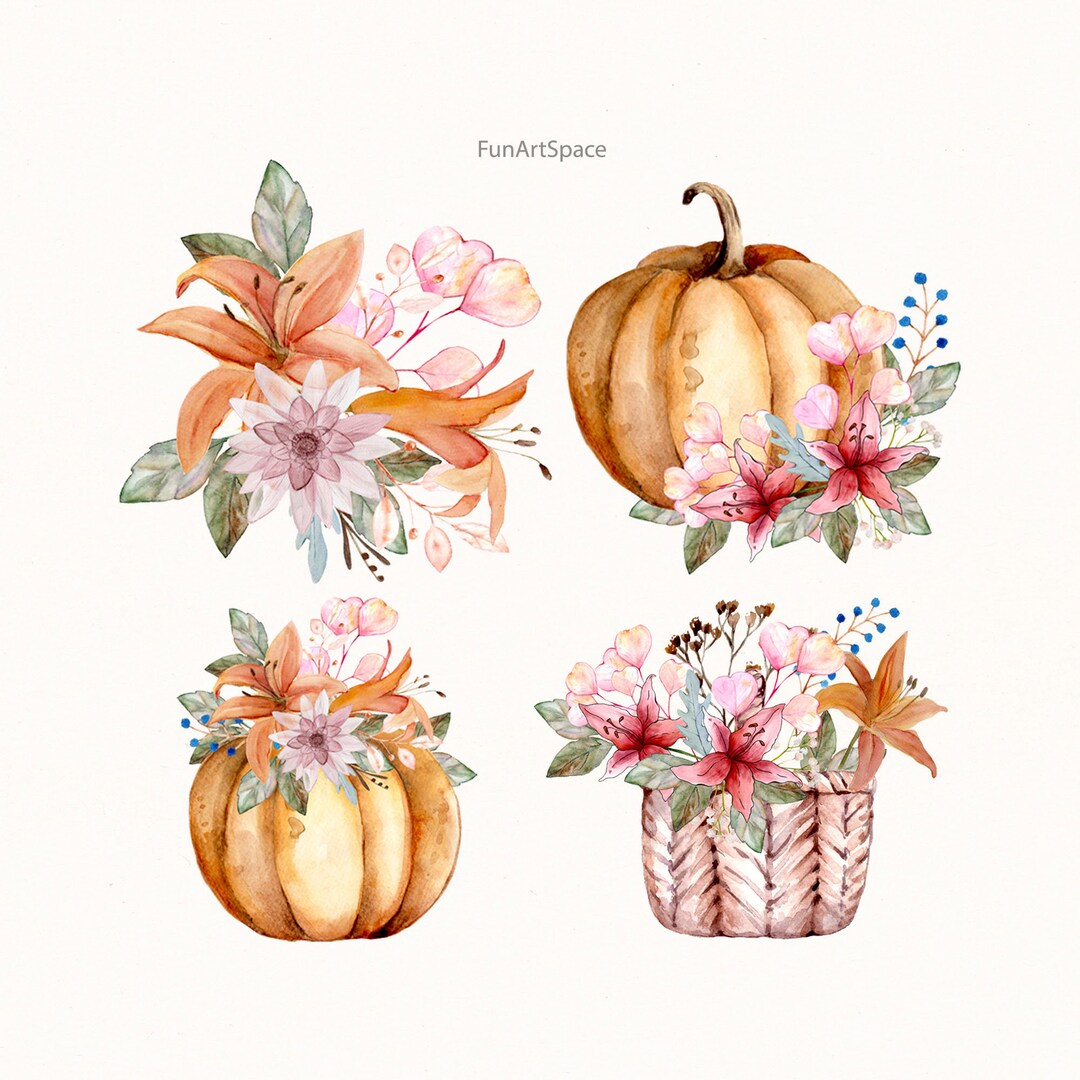 Pumpkin Watercolor Clipart, Autumn Compositions Png - Etsy