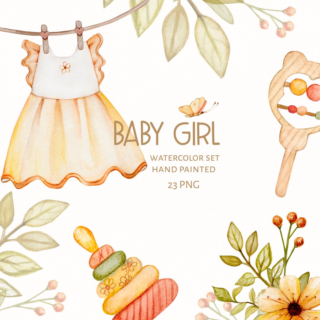 Watercolor Baby Girl Clipart. Baby Shower Invitation Clipart, Nursery ...