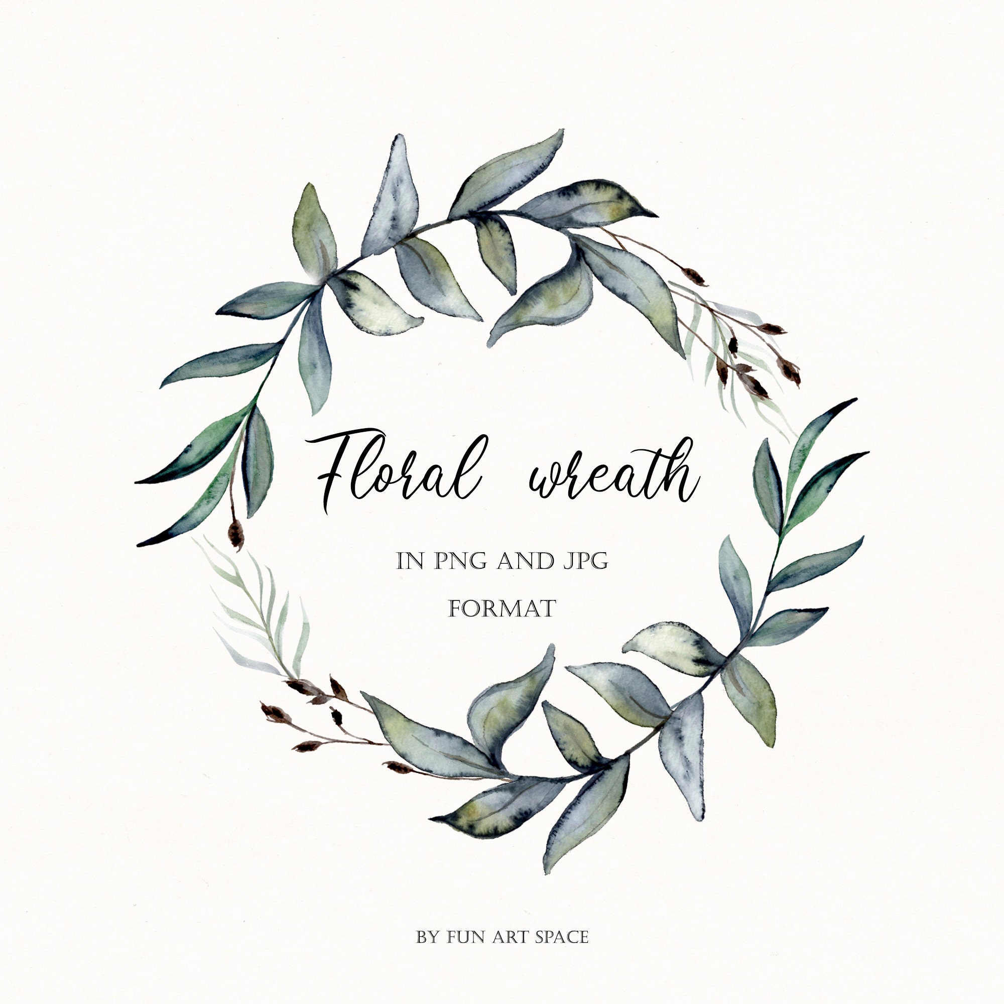 Boho Watercolor Floral Wreath. Forest Wedding. Logo Digital Clipart PNG ...