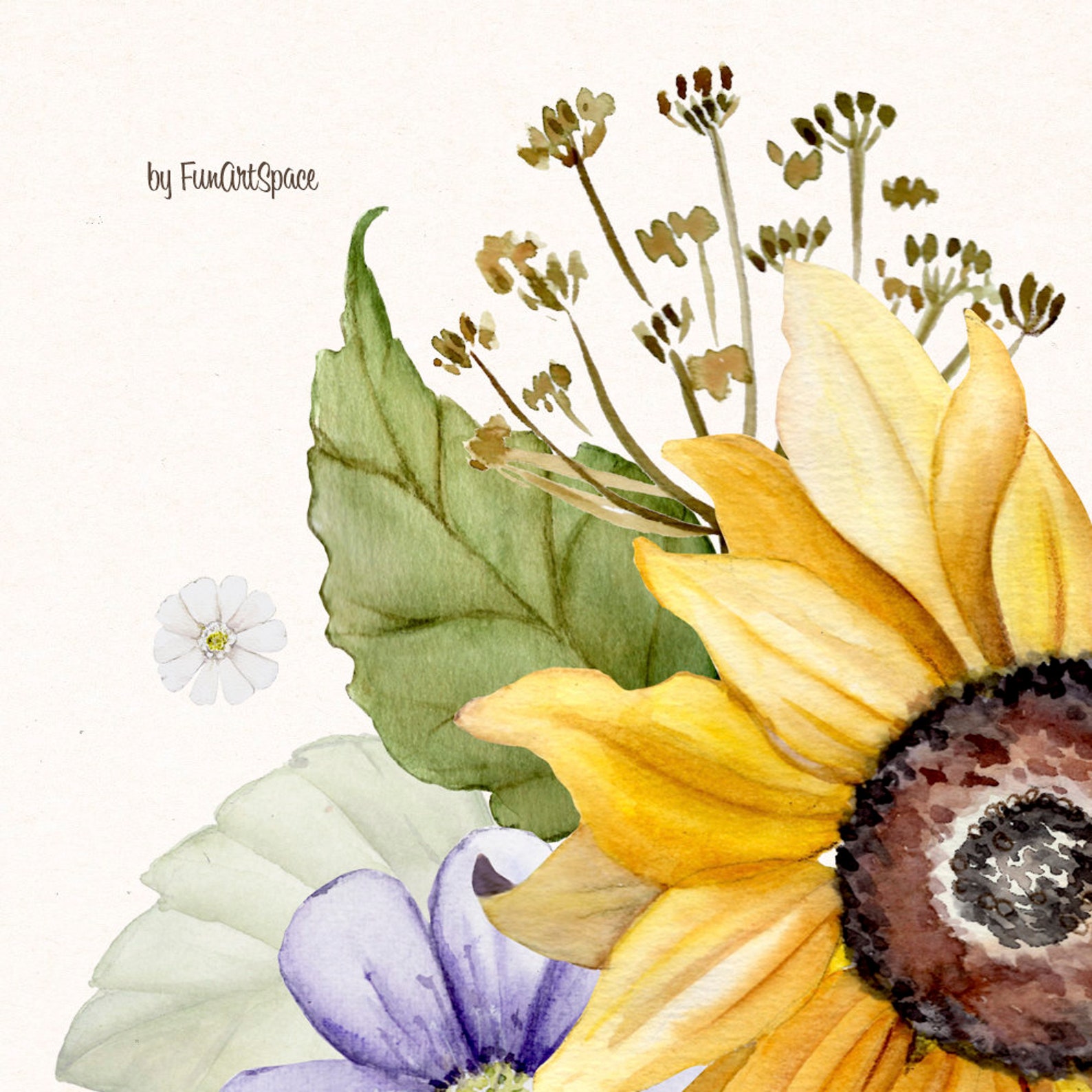 Watercolor Sunflowers Clipart. Sunflowers Autumn Clipart - Etsy