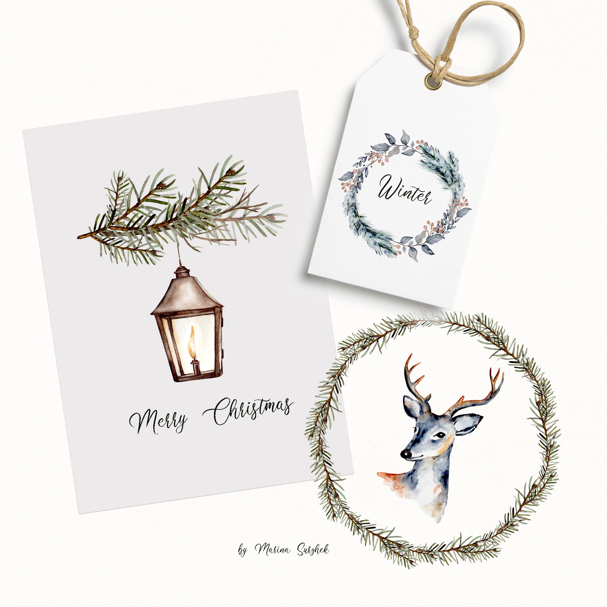 Christmas Watercolor Clipart, Winter Watercolor Set, Holidays Clipart ...