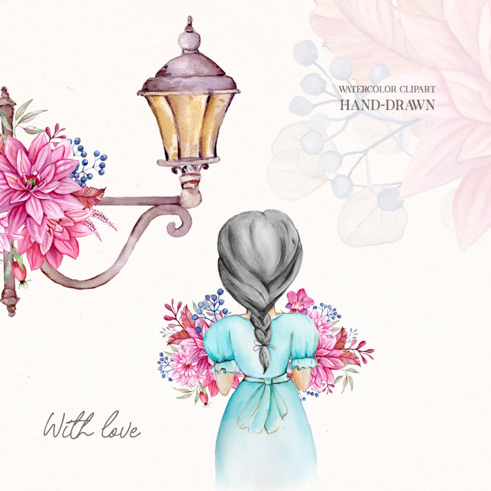 Watercolor Clipart Paris, French Style, Eiffel Tower, Floral Clipart ...