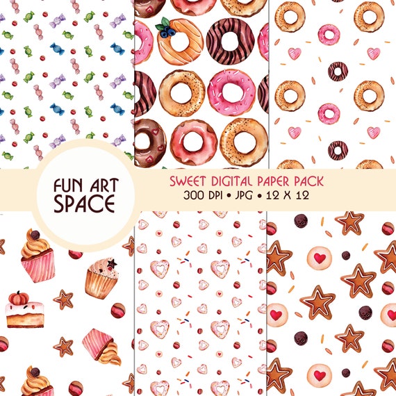 Bakery Digital Paper Pack Watercolor Desserts Seamless | Etsy
