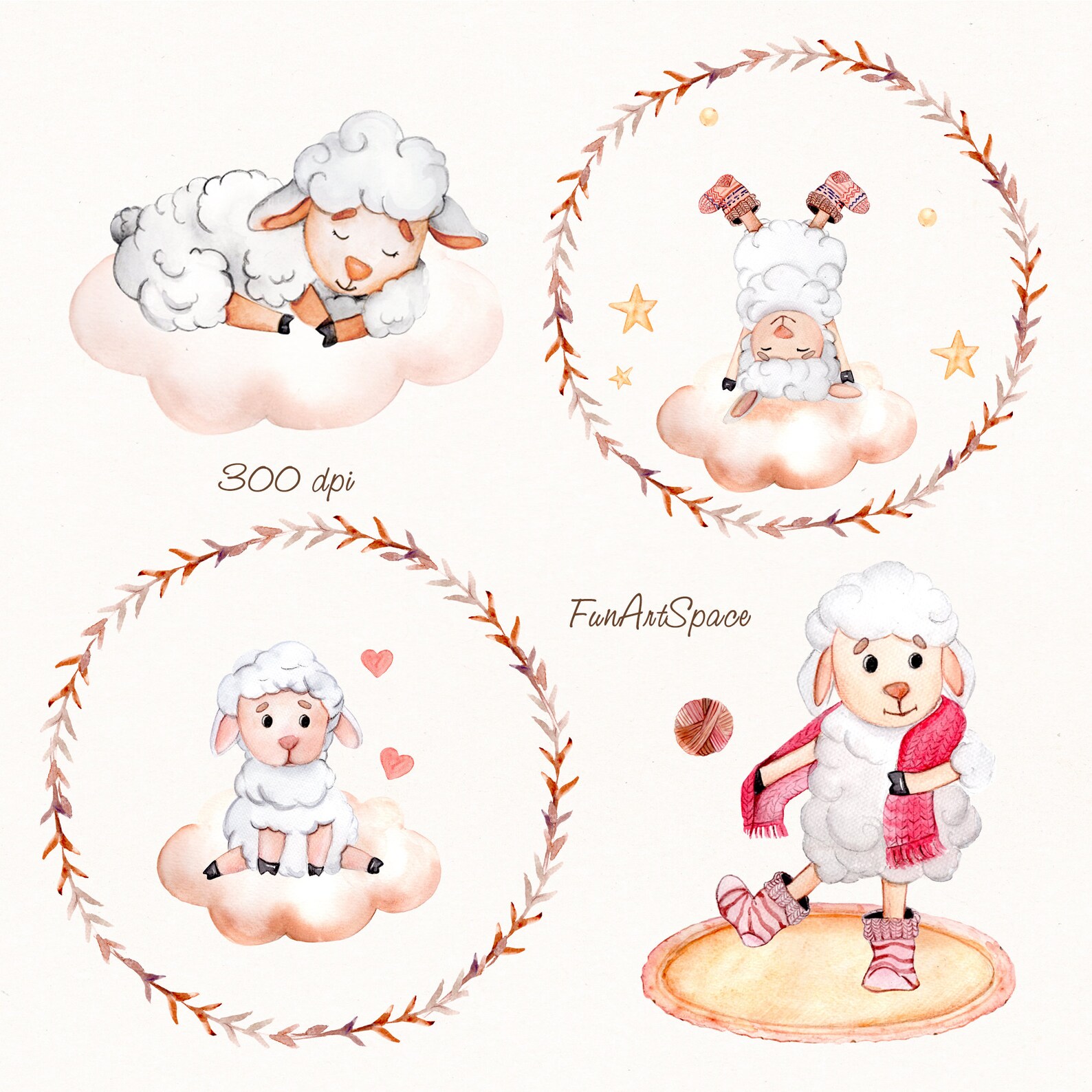 Watercolor Sheep Clipart, Baby Sheep Clipart, Cute Sleeping Lamb - Etsy