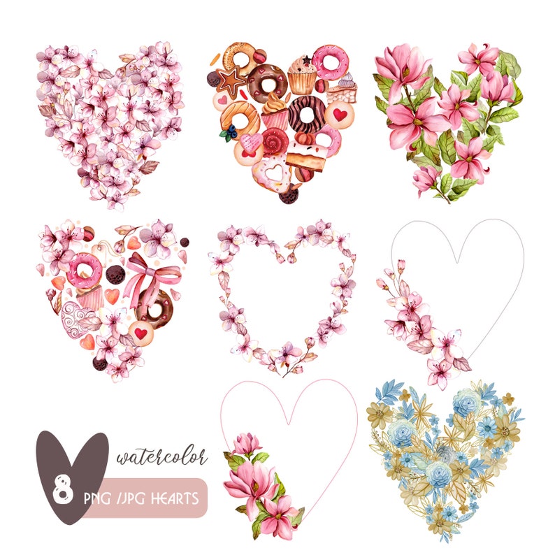 Valentine's Day Watercolor Clipart, Hearts Clipart, Love Clipart, PNG ...