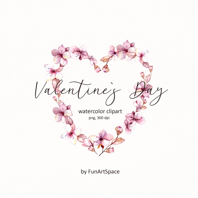 Valentines Day Watercolor Clipart, Floral Pink Heart Png - Etsy