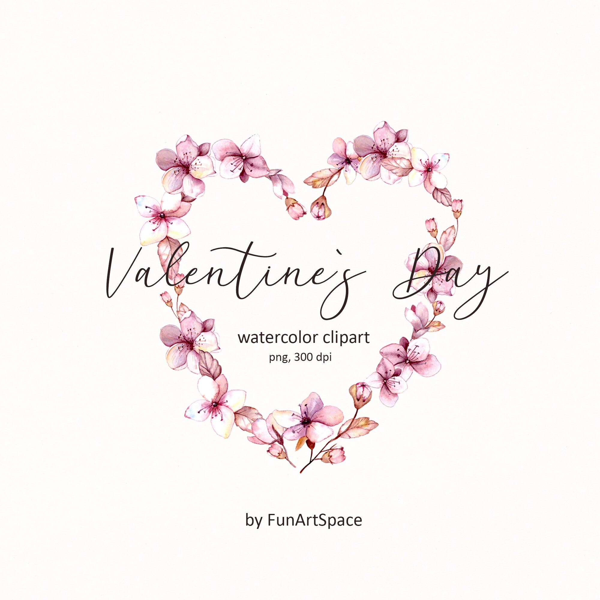 Valentines Day Watercolor Clipart, Floral Pink Heart Png - Etsy