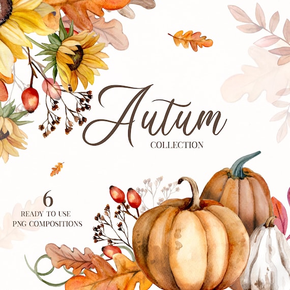 Pumpkin Watercolor Clipart. Autumn Bouquets Fall Clipart PNG | Etsy