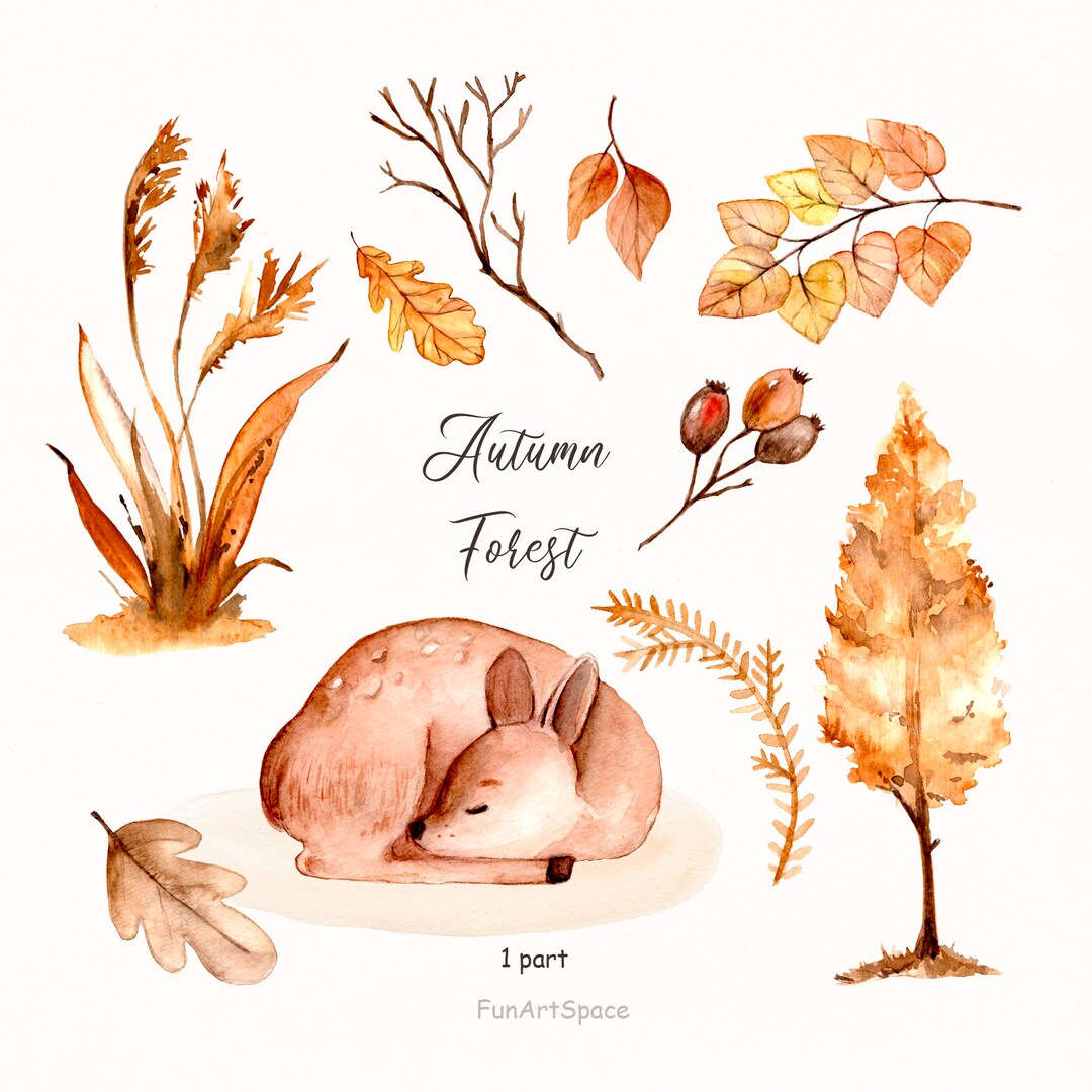 Autumn Forest Clipart, Autumn Celebration, Watercolor Autumn Elements ...