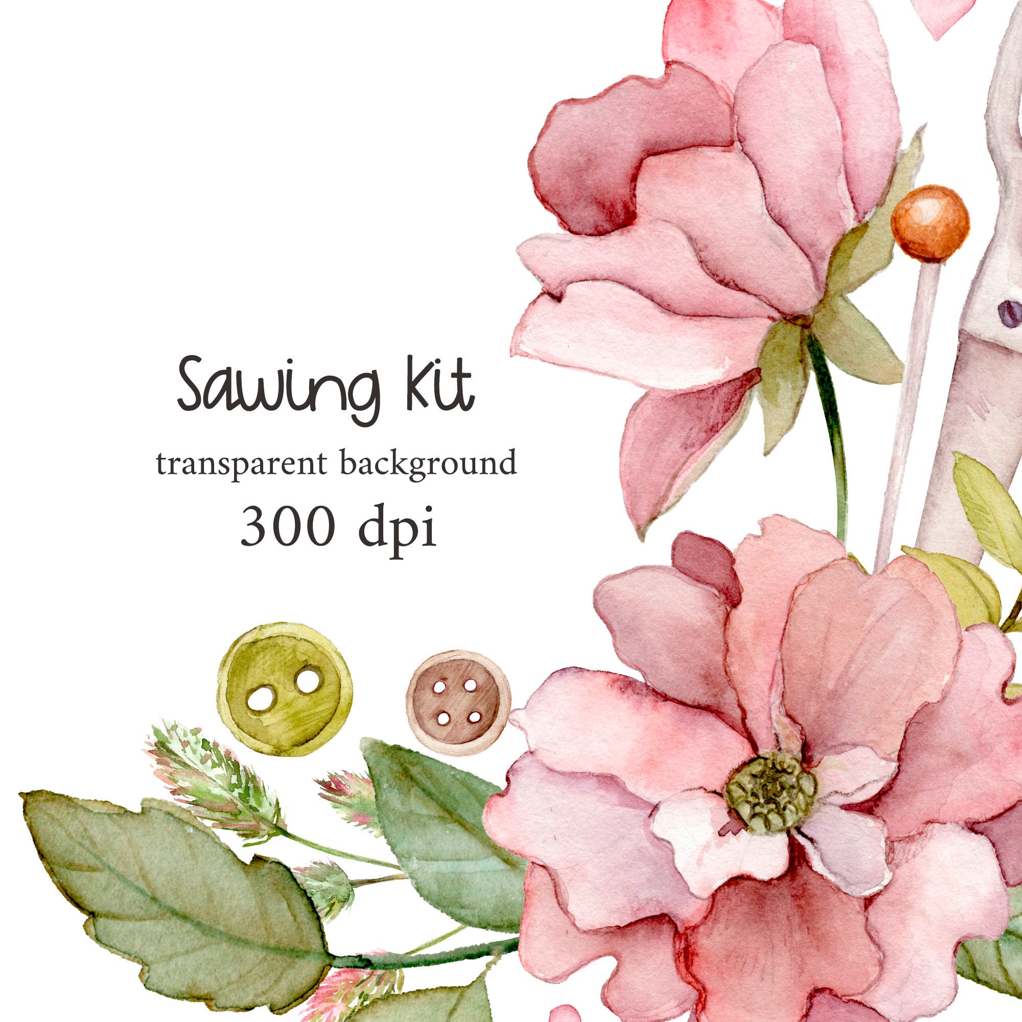Watercolor Sewing Kit Clipart, Sewing Kit Frame, Needlework Png Logo - Etsy