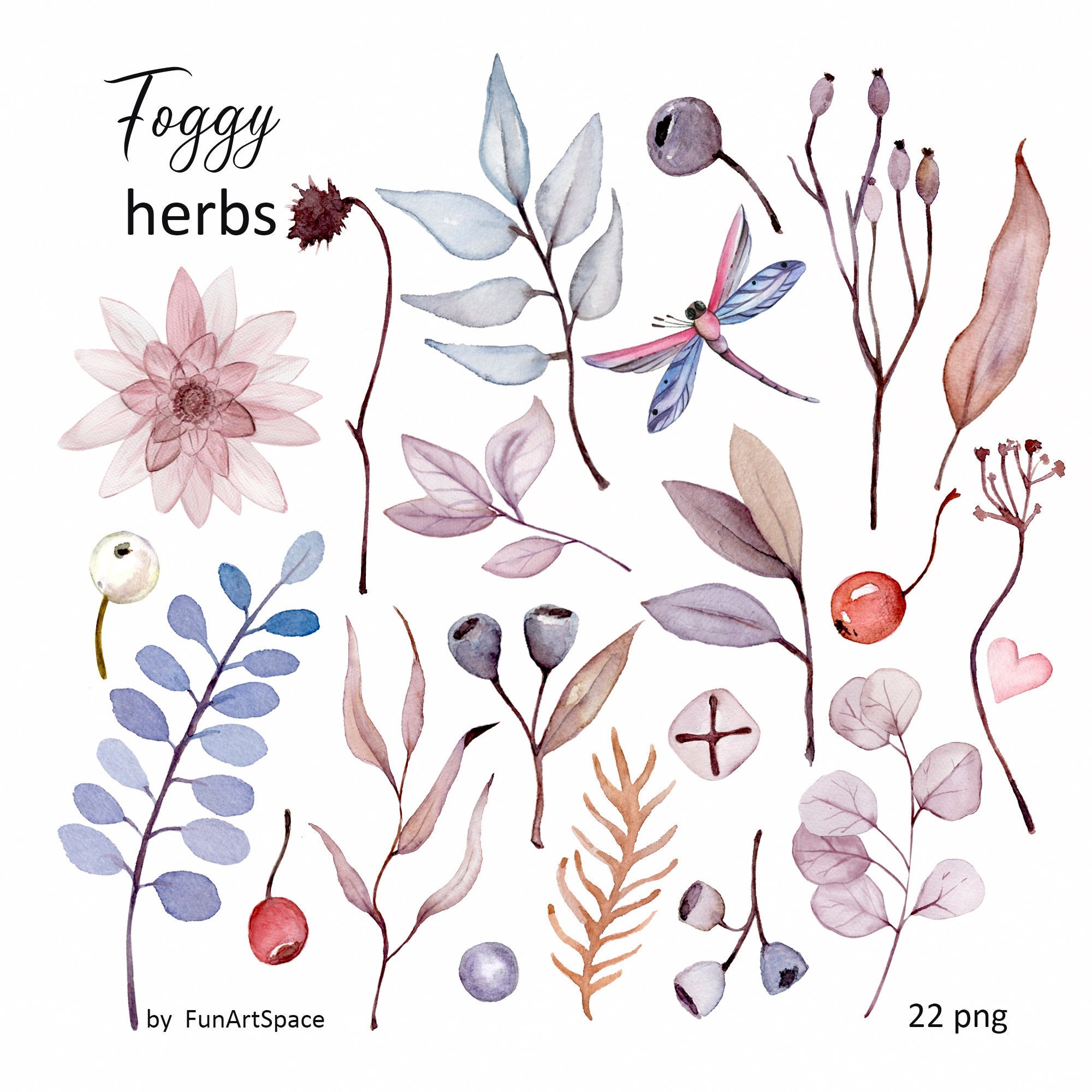 Watercolor Wild Herbs Clipart. Floral Clipart Digital Download - Etsy