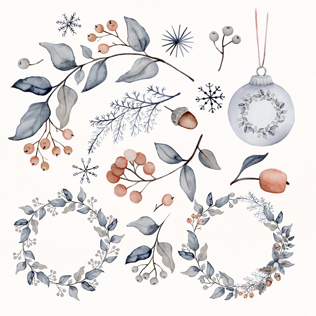 Watercolor Winter Clipart, Christmas Decorations PNG, Holidays Winter ...