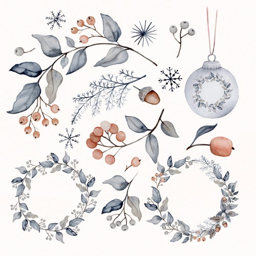 Watercolor Winter Clipart Christmas Decorations PNG Holidays - Etsy