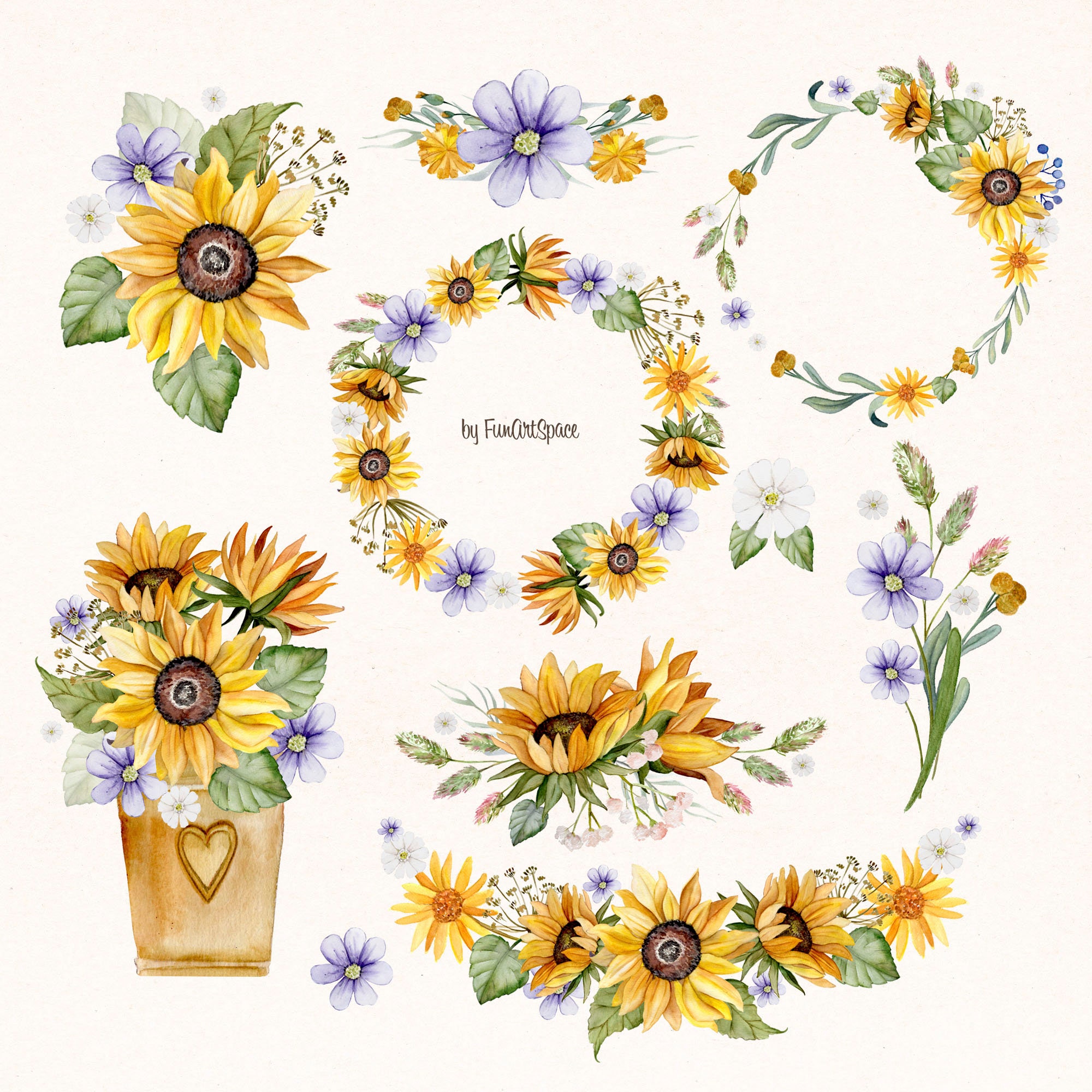 Watercolor Sunflowers Clipart. Sunflowers Autumn Clipart - Etsy