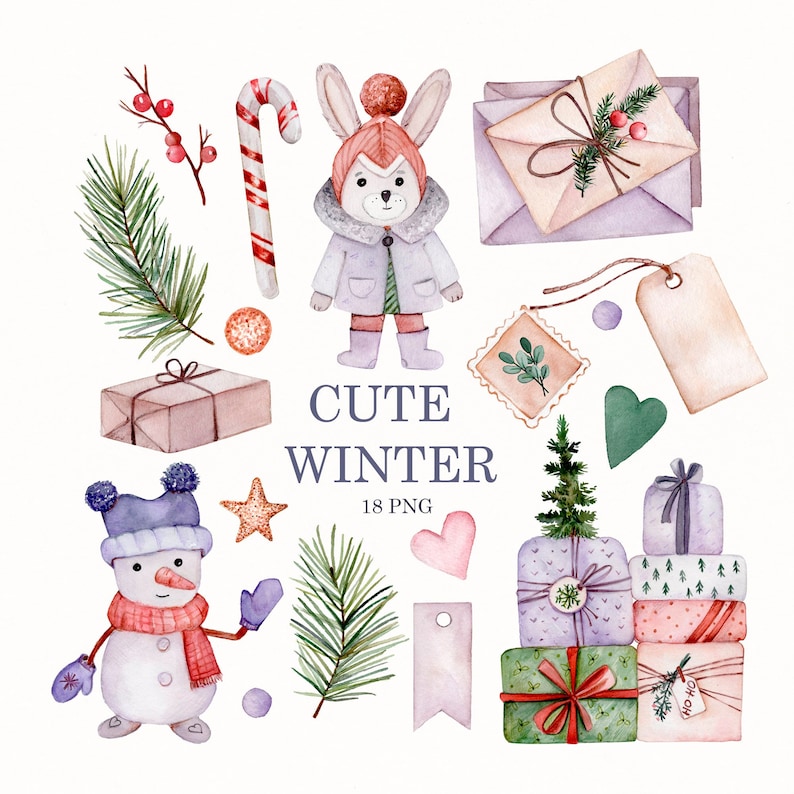 Watercolor Winter Clipart. Christmas Clipart. Christmas Mail Clipart ...