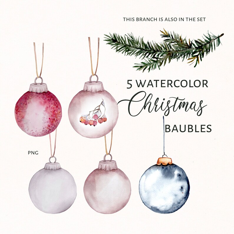 Watercolor Christmas Decorations Christmas Clip Art - Etsy