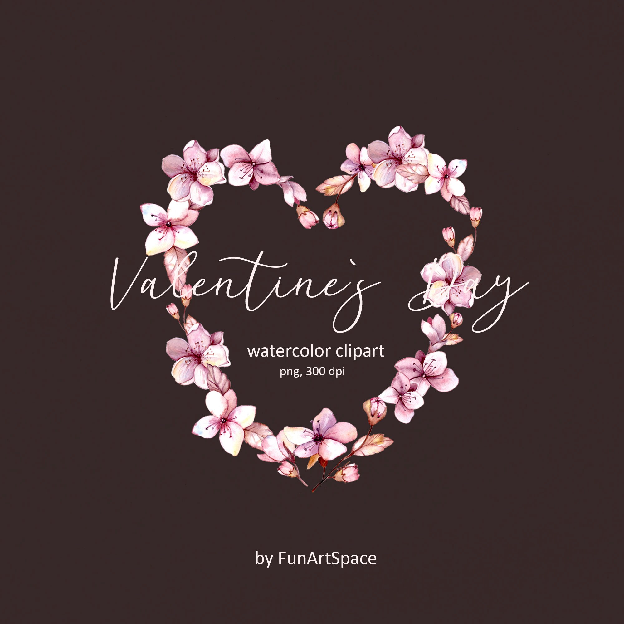 Valentines Day Watercolor Clipart, Floral Pink Heart Png - Etsy