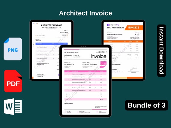 Architect Invoice Template Blank Printable in PDF Excel Word - Etsy