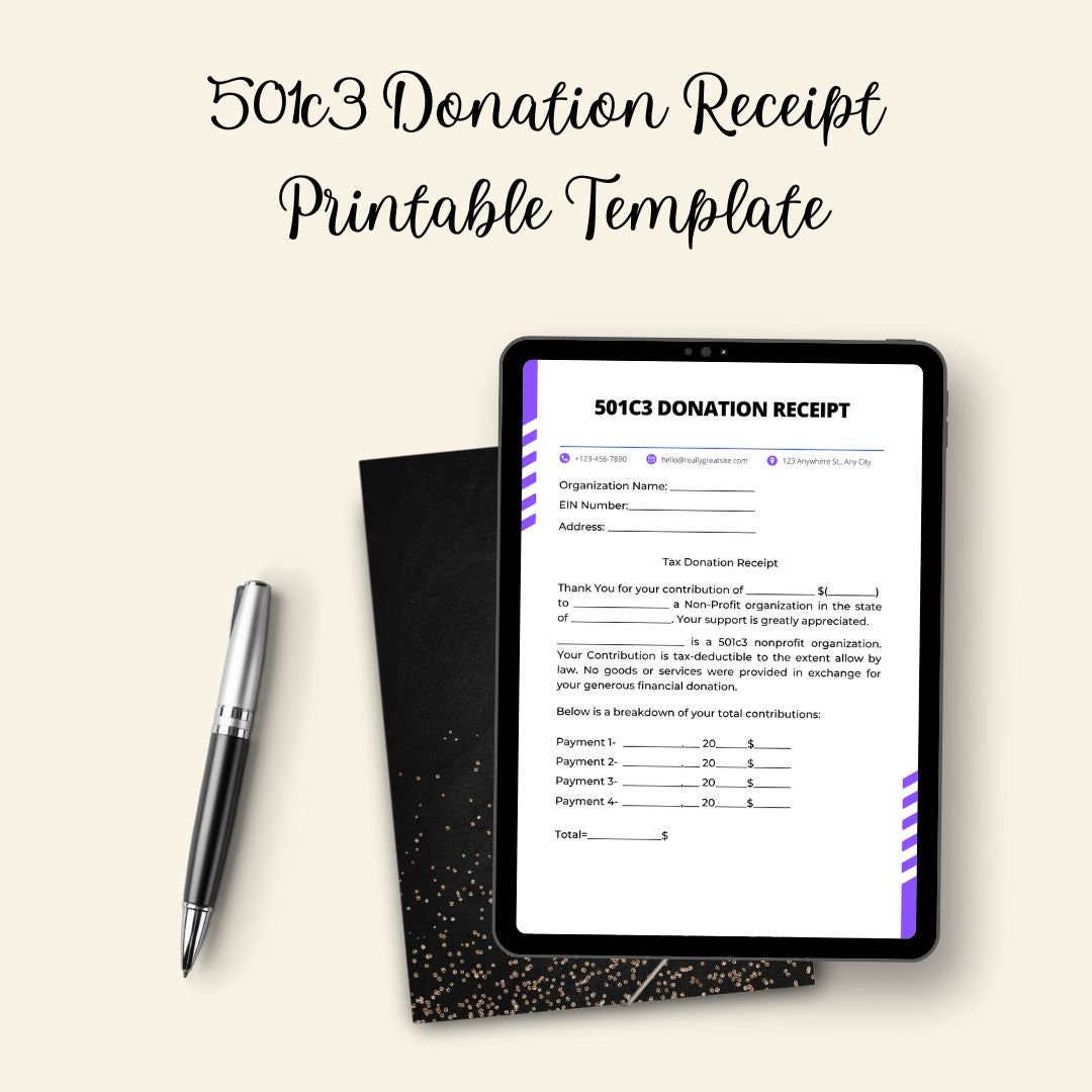 501c3 Donation Receipt Template Printable pdf & Word pack - Etsy