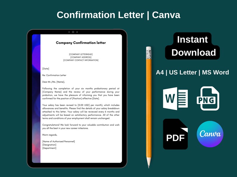Confirmation Letter Editable & PDF Canva Template - Etsy