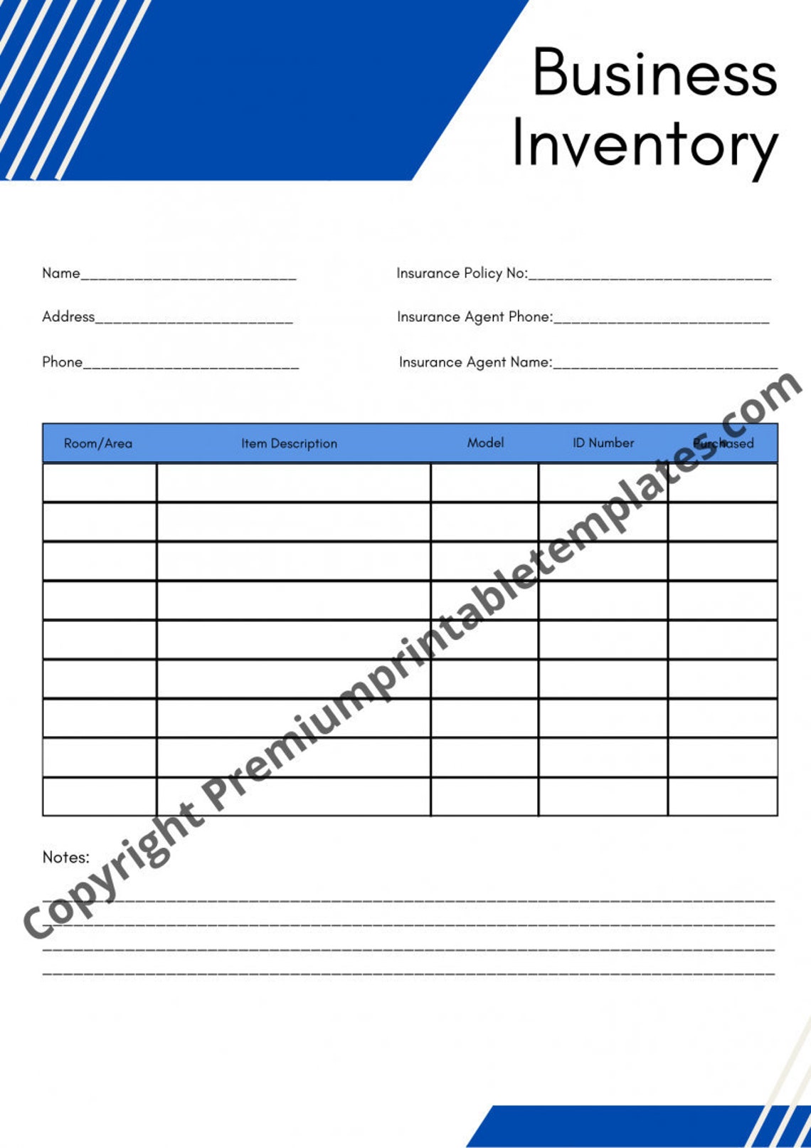 Inventory Template Editable PDF | Etsy