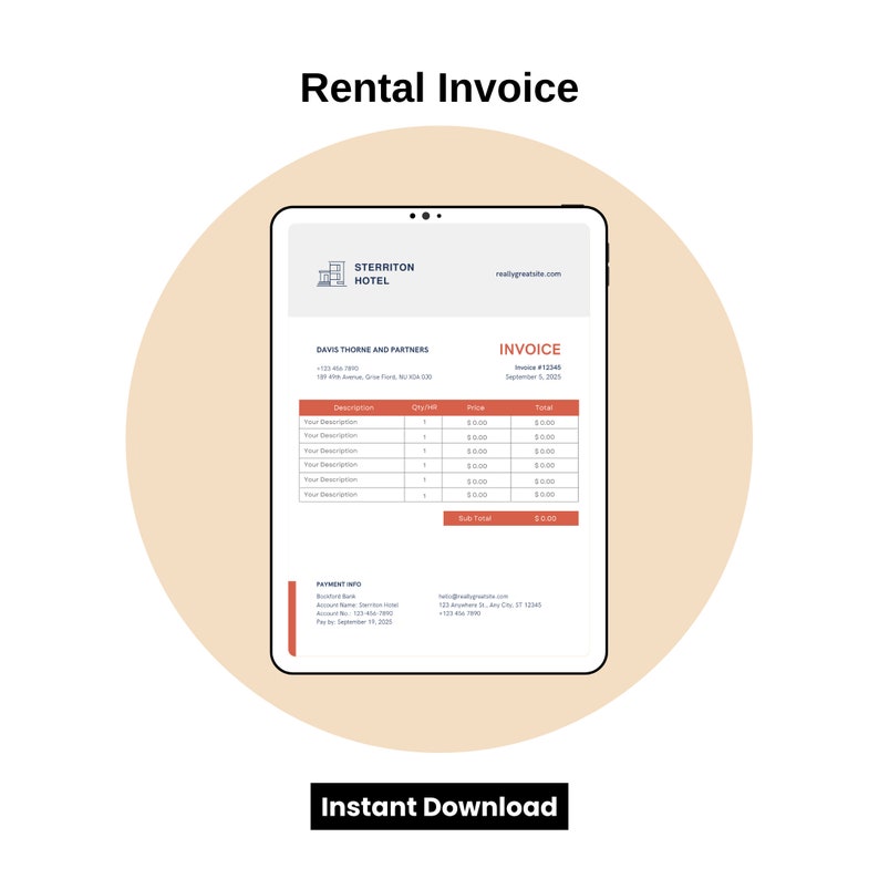 Rental Invoice Template Printable Blank in PDF Excel Word - Etsy