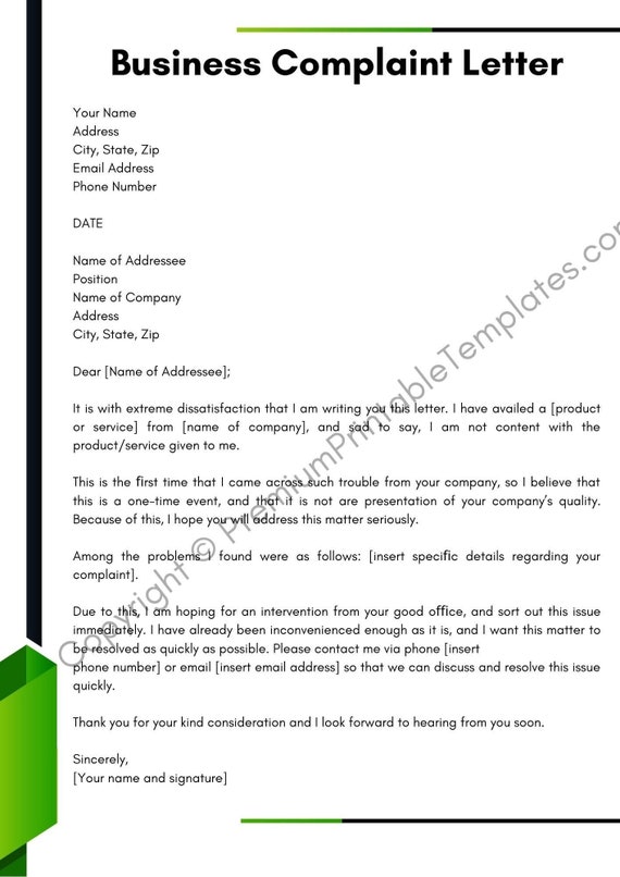 Business Complaint Letter Format