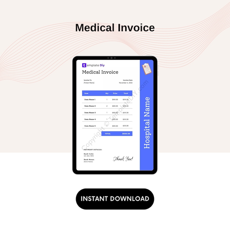 Medical Invoice Template Blank Printable In Pdf Excel Word Etsy 