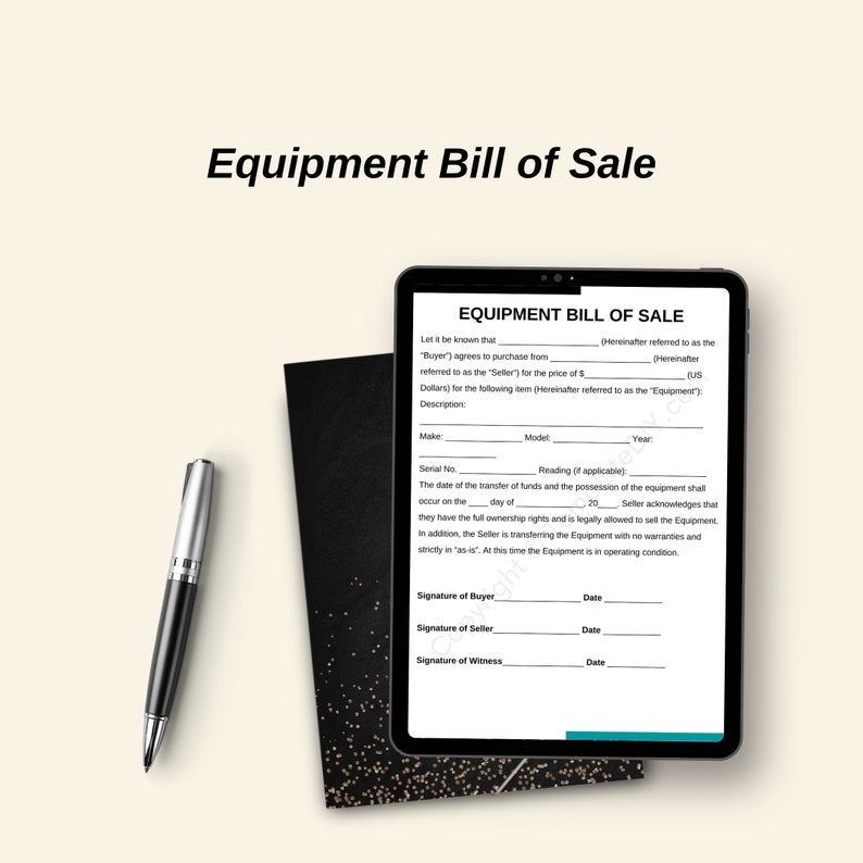 Equipment Bill of Sale Blank Printable Form Template in PDF & - Etsy