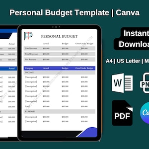 Printable Personal Budget Template in PDF and Word pack of 2 canva - Etsy