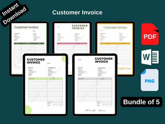Customer Invoice Template Printable Blank in PDF Excel Word - Etsy