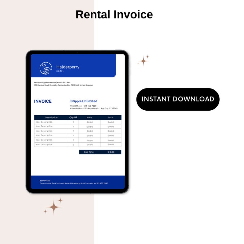 Rental Invoice Template Printable Blank in PDF Excel Word - Etsy