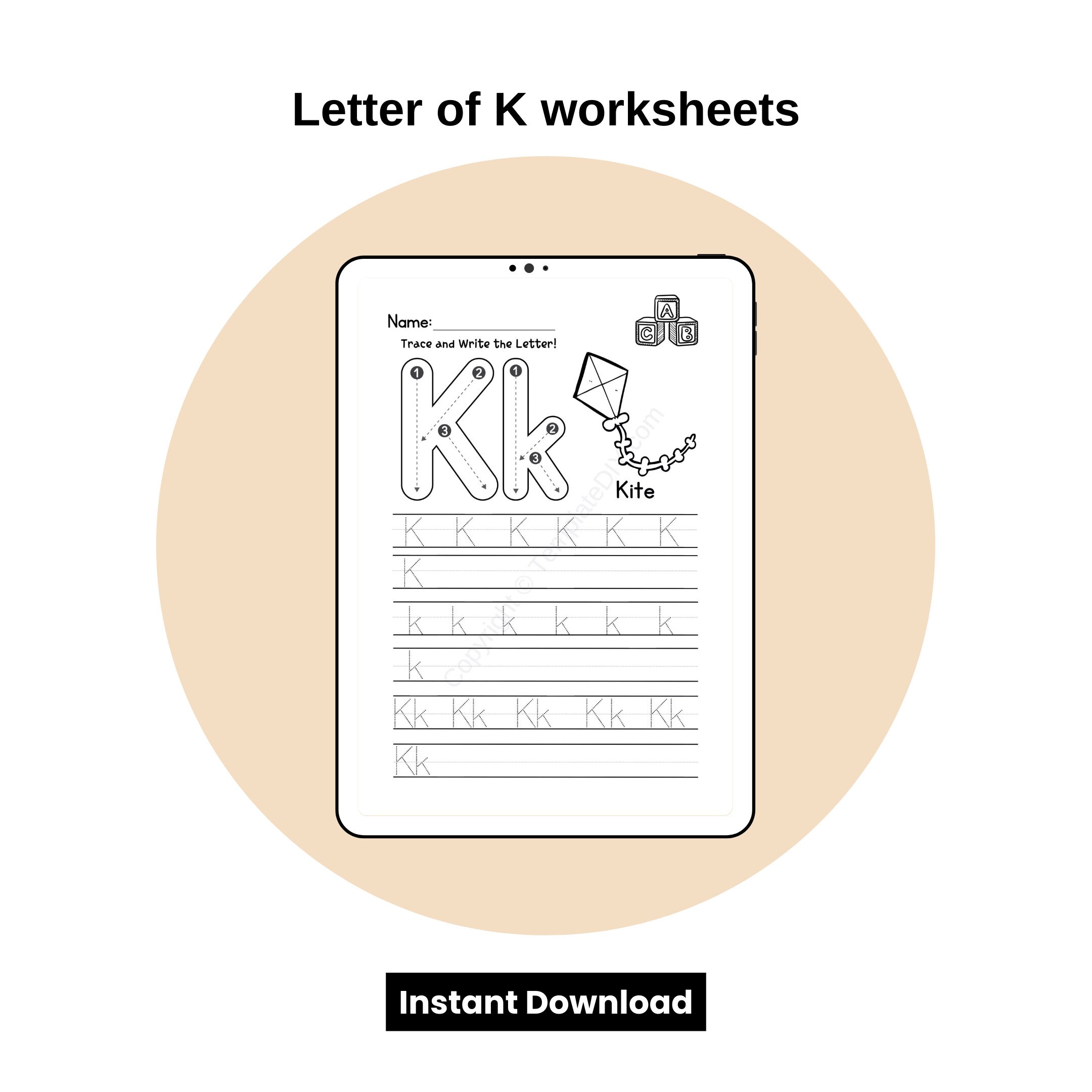 Letter K Worksheets Blank Printable Template in PDF & Word - Etsy