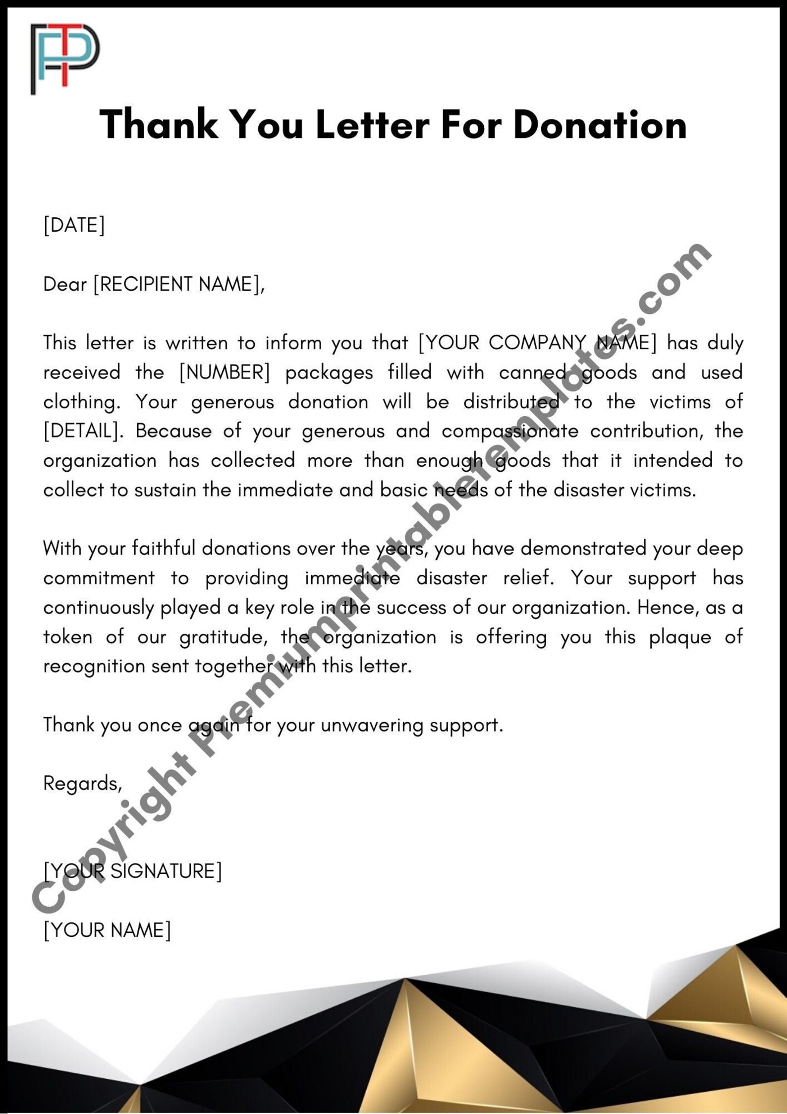 Thank You Letter For Donation Editable PDF Canva Etsy