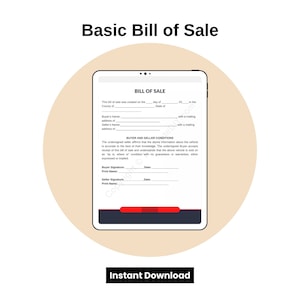 Basic Bill of Sale Blank Printable Form Template in PDF & Word - Etsy