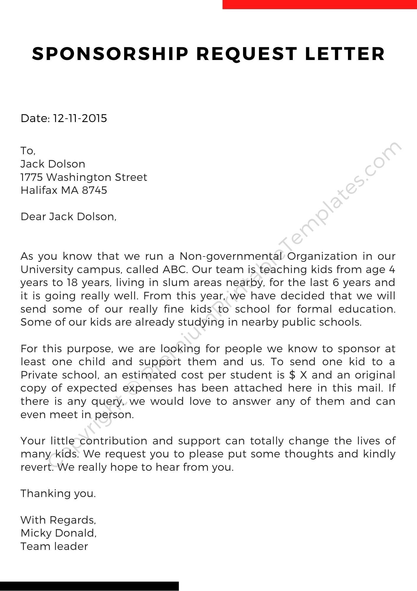 Sponsorship Request Letter pack of 5 - Etsy