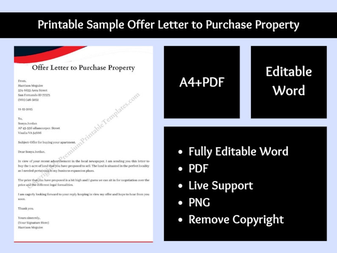 Printable Sample Offer Letter to Purchase Property in PDF and | Etsy UK