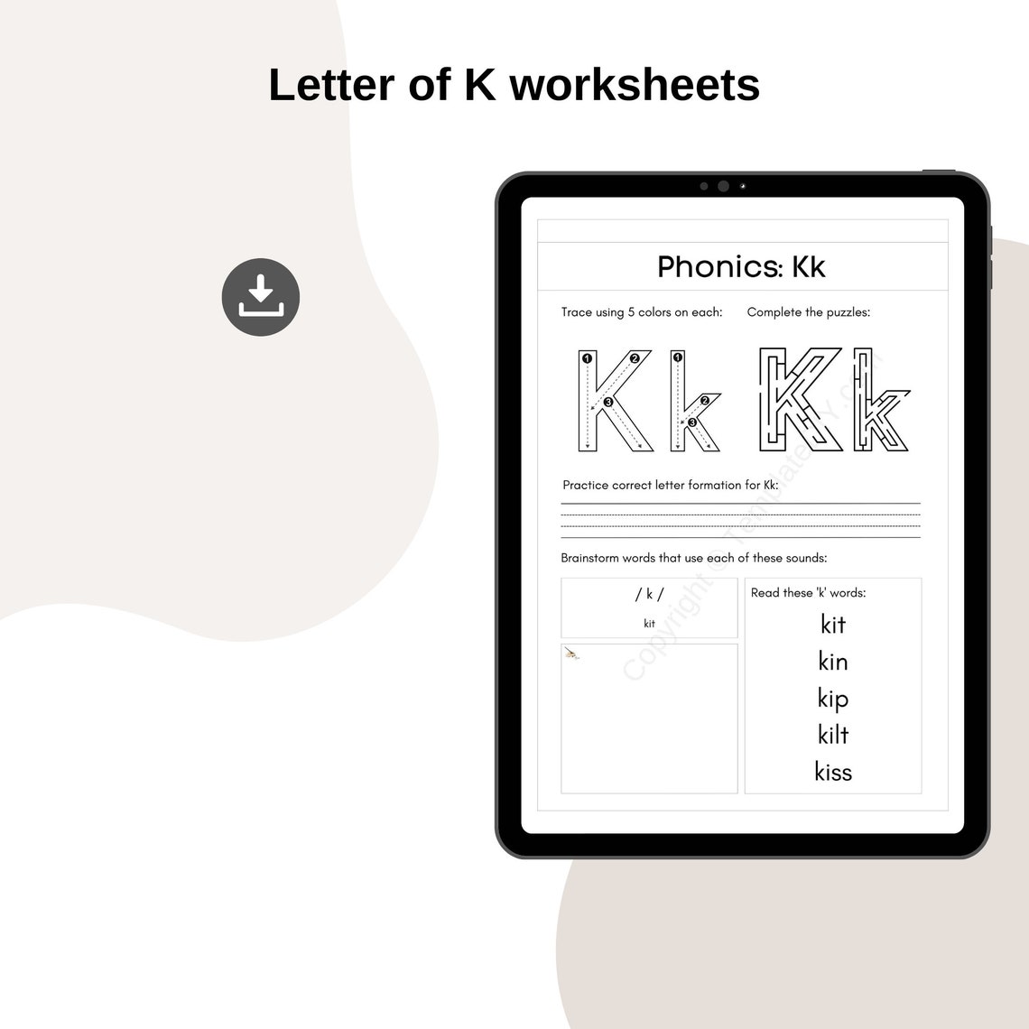 Letter K Worksheets Blank Printable Template in PDF & Word - Etsy