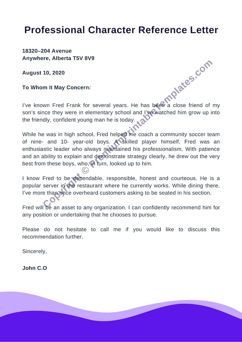 Professional Character Reference Letter PDF & Word pack of 5 - Etsy UK