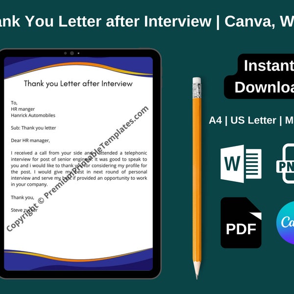 Interview Thank You Card Template - Etsy