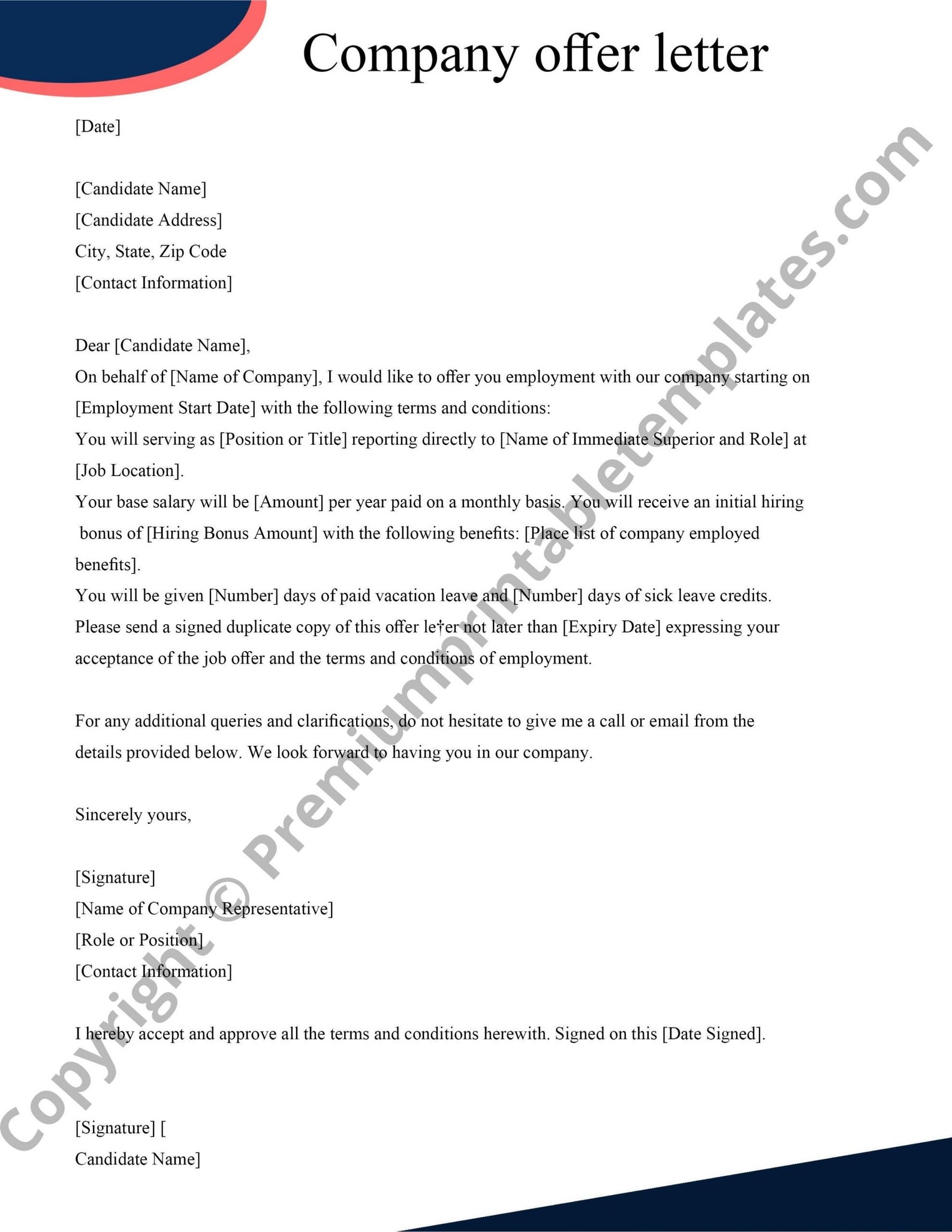 Company Offer Letter Editable PDF pack of 8 - Etsy Canada