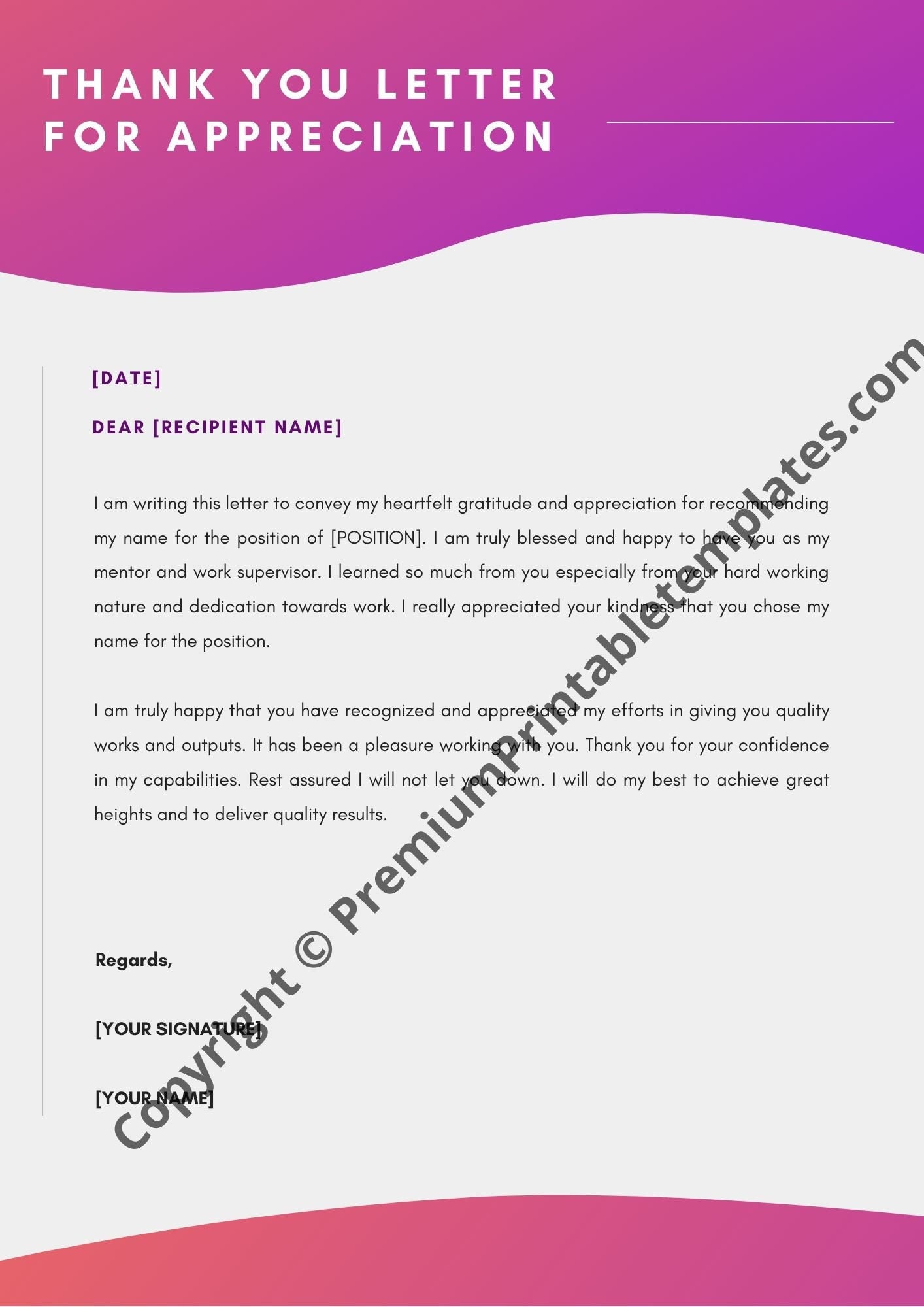 Thank You Letter for Appreciation Editable PDF Canva - Etsy