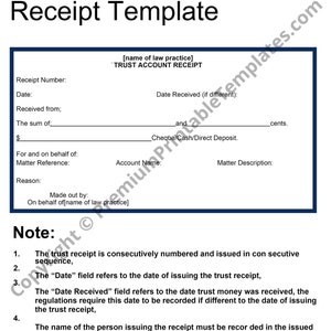 Trust Receipt Template pack of 5 - Etsy UK