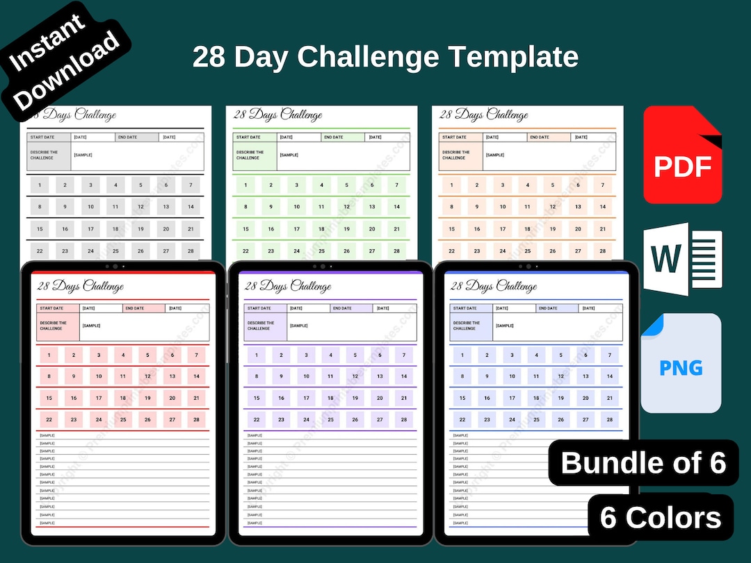 28 Day Challenge Template Printable in PDF & Word pack of 6 - Etsy