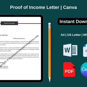 Proof of Income Letter Editable PDF Canva Template - Etsy
