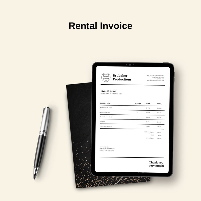 Rental Invoice Template Printable Blank in PDF Excel Word - Etsy
